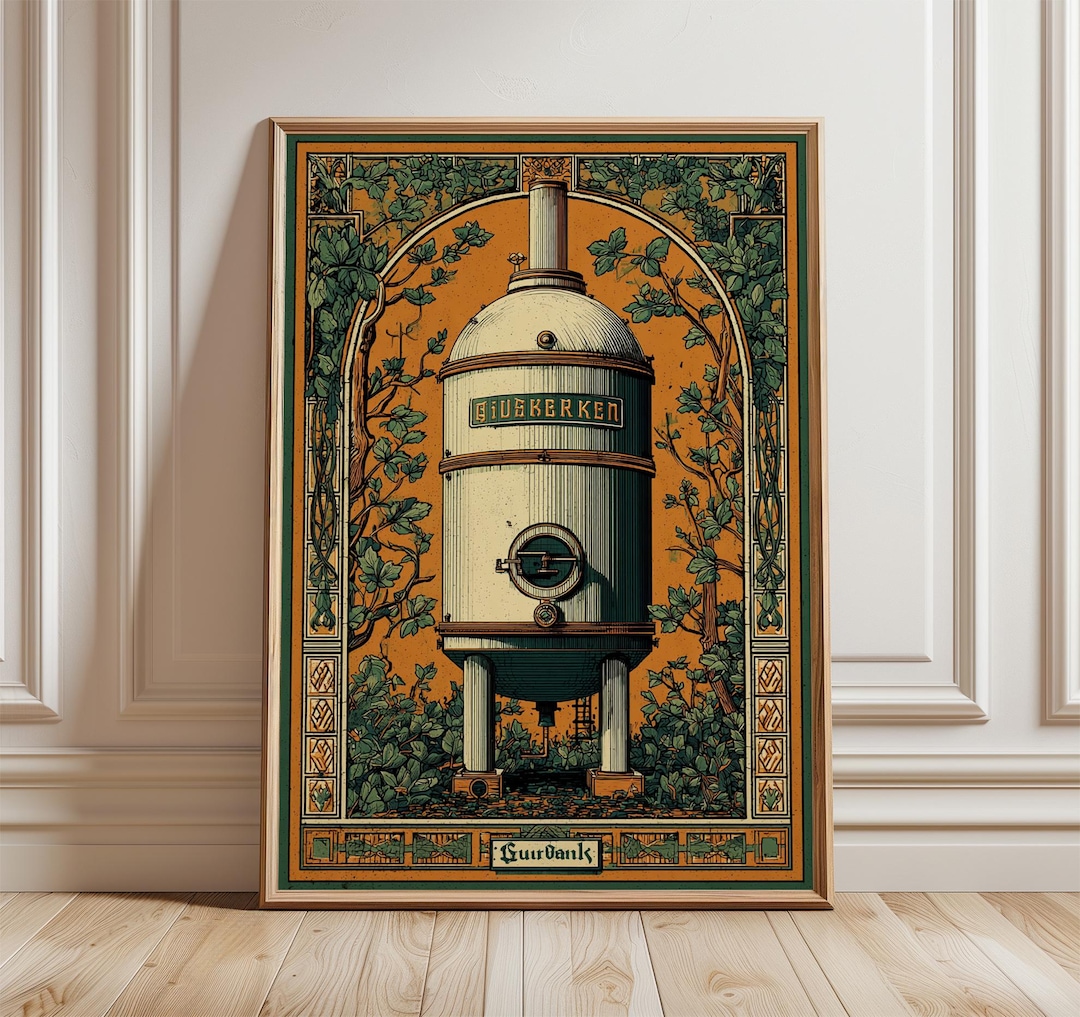 Vintage German Brewery Poster, Industrial Art Nouveau Print With Copper ...