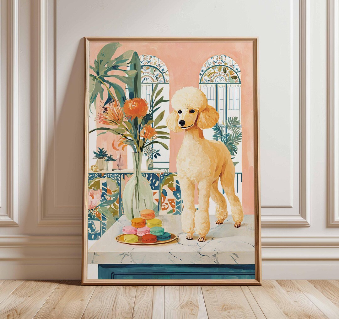 Poodle Wall Art – Cute Poodle Dog Poster With Macarons, and Pillows ...
