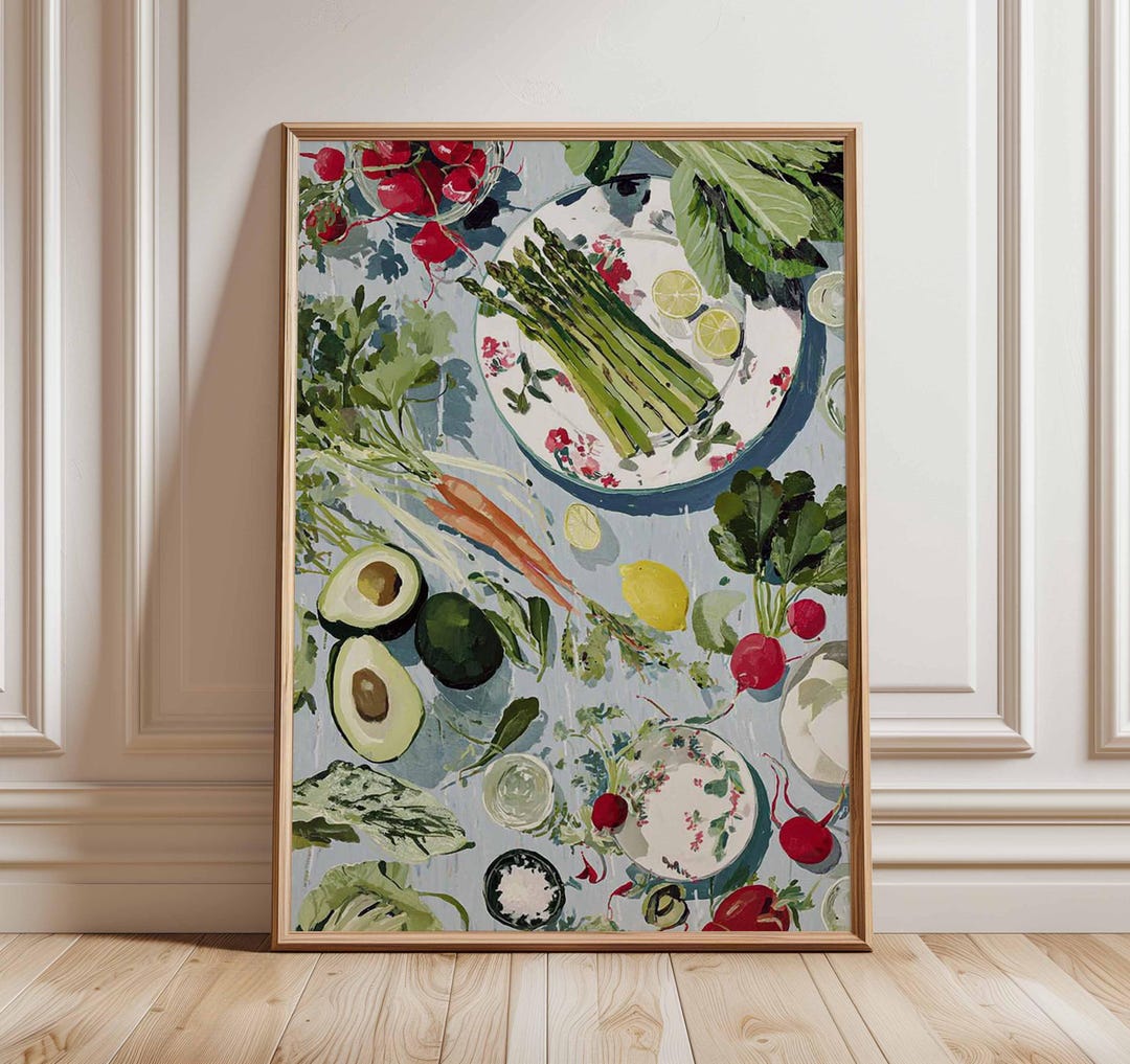 Vegetable Dining Kitchen Poster, Fresh Produce Wall Art Print, Vintage ...