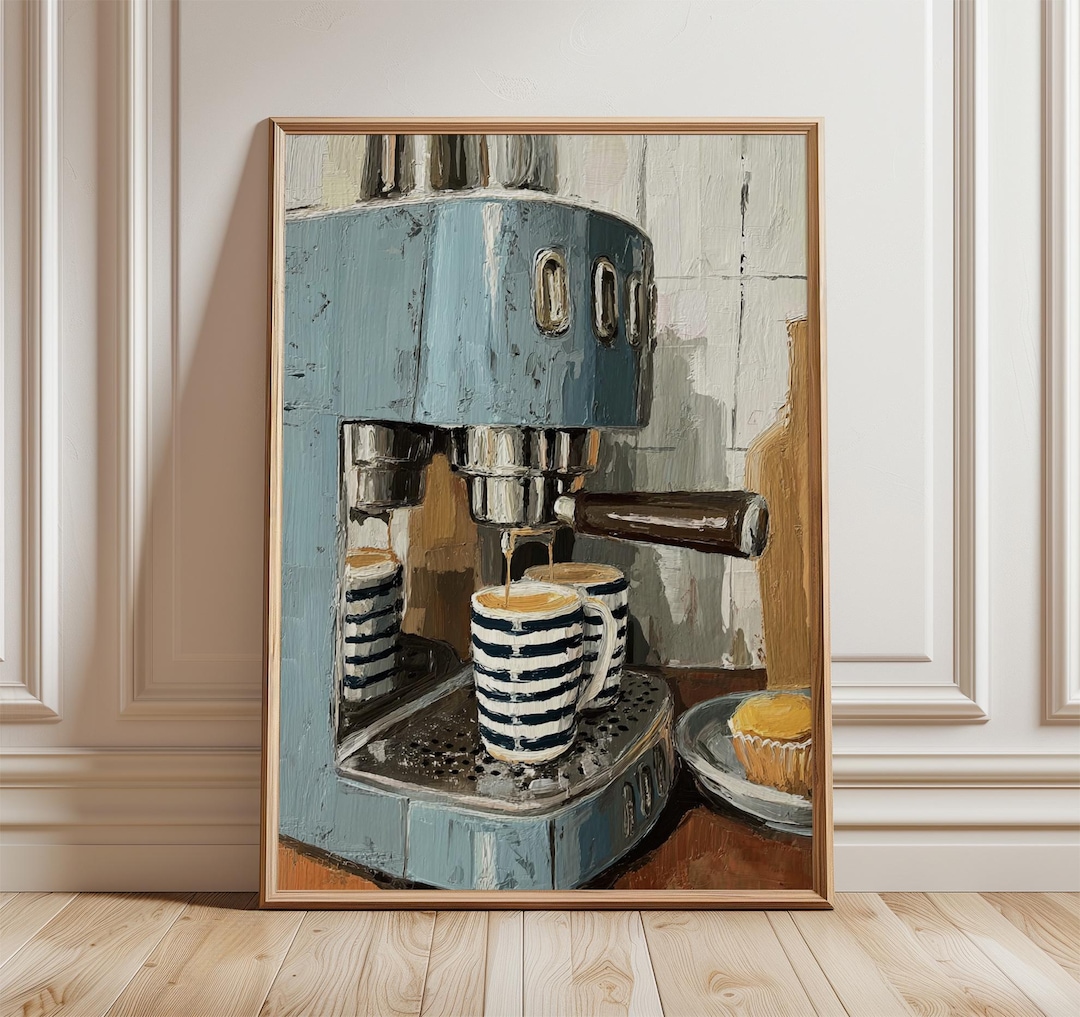 Vintage Coffee Machine Wall Art, Retro Kitchen Decor, Barista Espresso ...