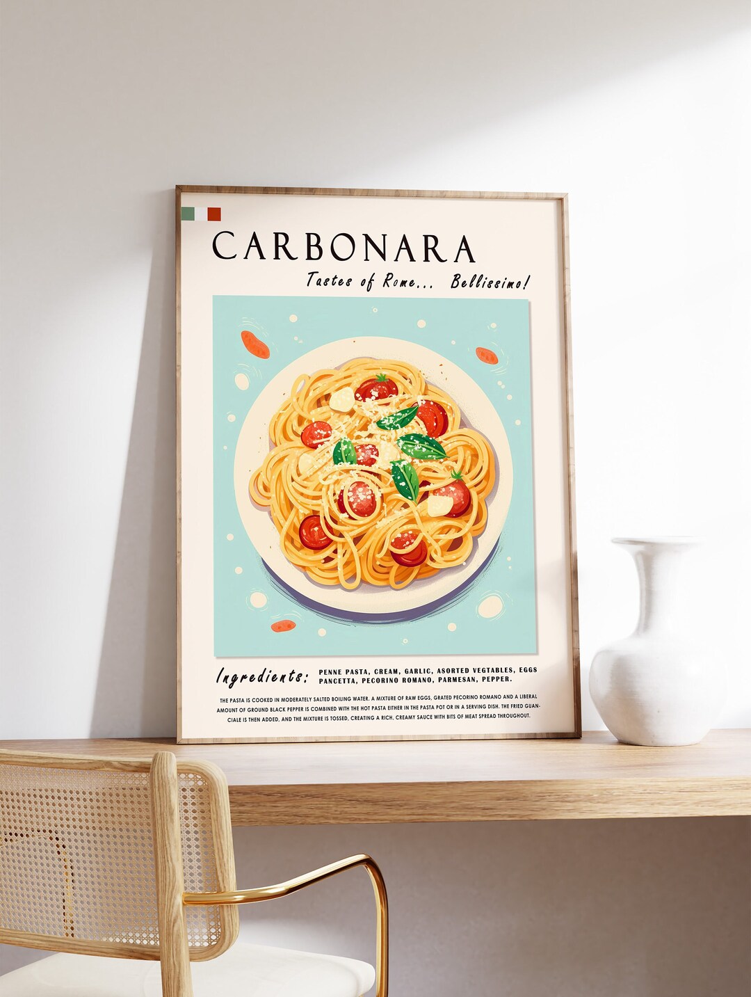 Italian Spaghetti Carbonara Food Poster, Italian Food Print, Pasta ...