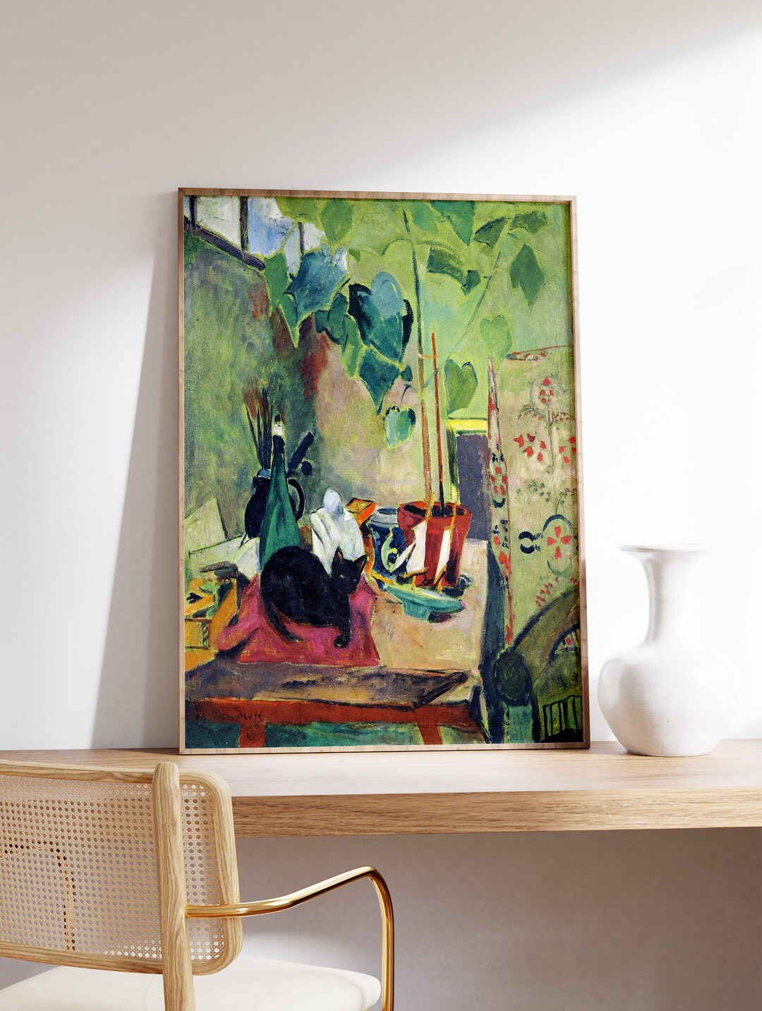 Oskar Moll Poster, Cat With House Plant, Fauvist Print, Expressionist ...