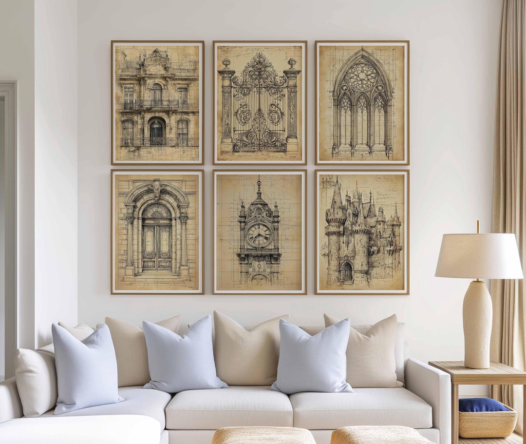 Set of 6 Vintage Architectural Prints, Antique Building Blueprints ...