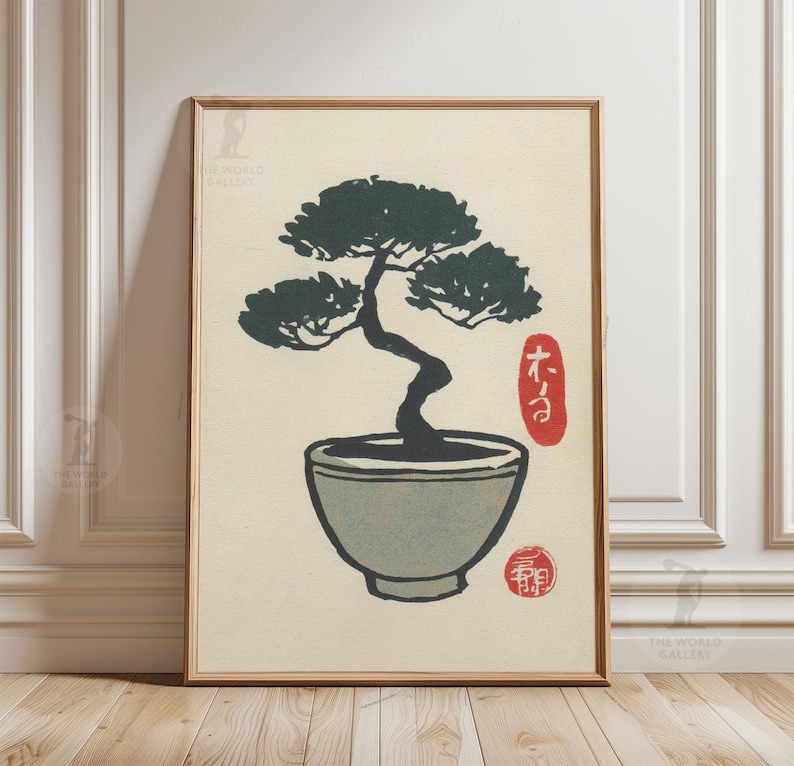 Bonsai Tree Print | Japanese Ink Style Botanical Illustration | Zen ...