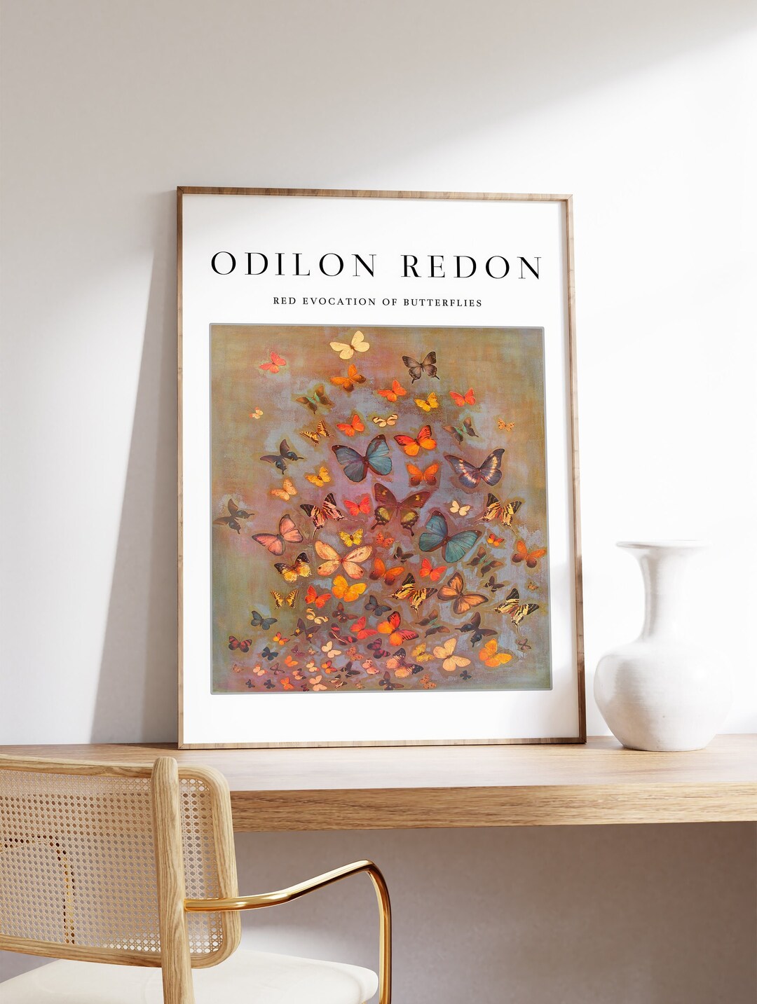 Odilon Redon Exhibition Poster, Red Evocation of Butterflies, Floral ...