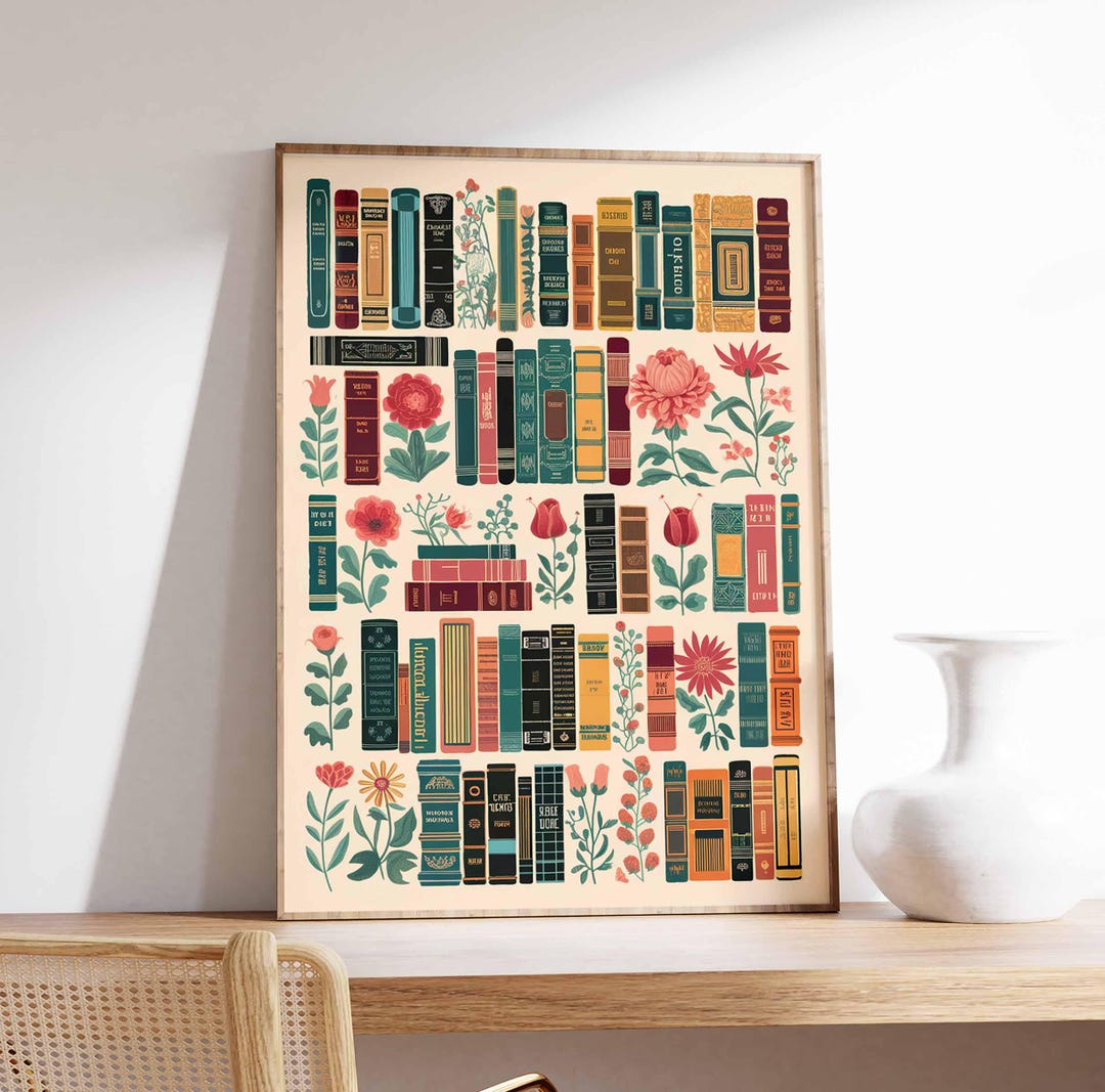 Vintage Library Poster, Book Art, Reading Poster, Book Lovers Gift ...