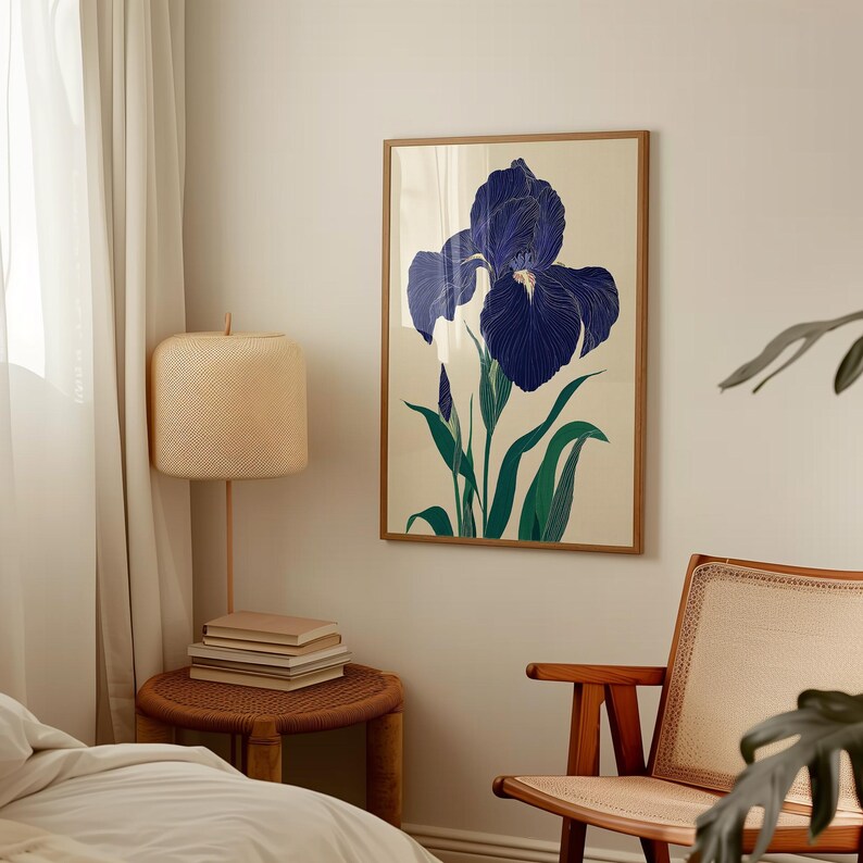Blue Iris Botanical Poster | Japanese Style Floral Illustration ...