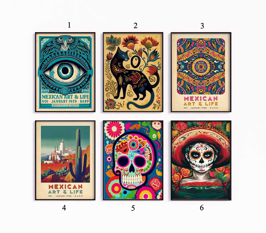 Mexican Poster Sets, Mexican Wall Art Decor, Floral Wall Print, Mexican ...
