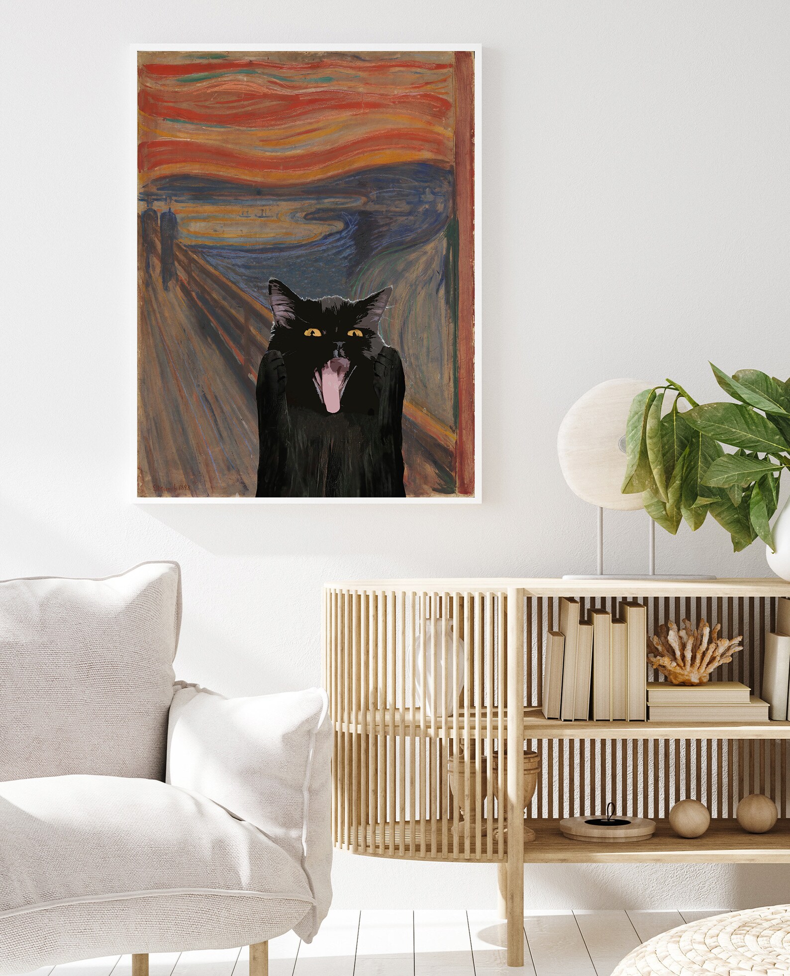 Edvard Munch Scream Cat Print, Edvard Munch Cat Poster, Cat Art, Floral ...