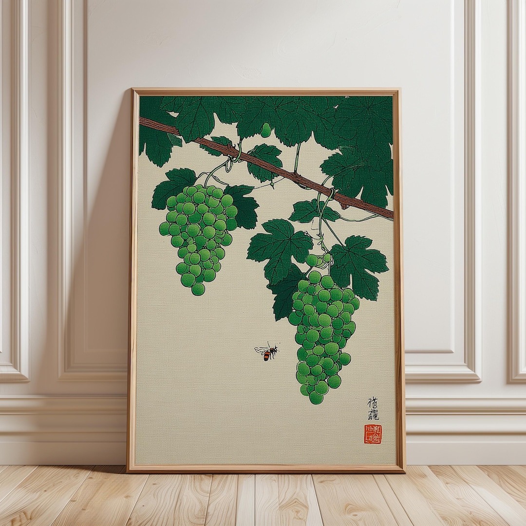 Grapevine Poster, Japanese Botanical Print in Green and Cream - Etsy