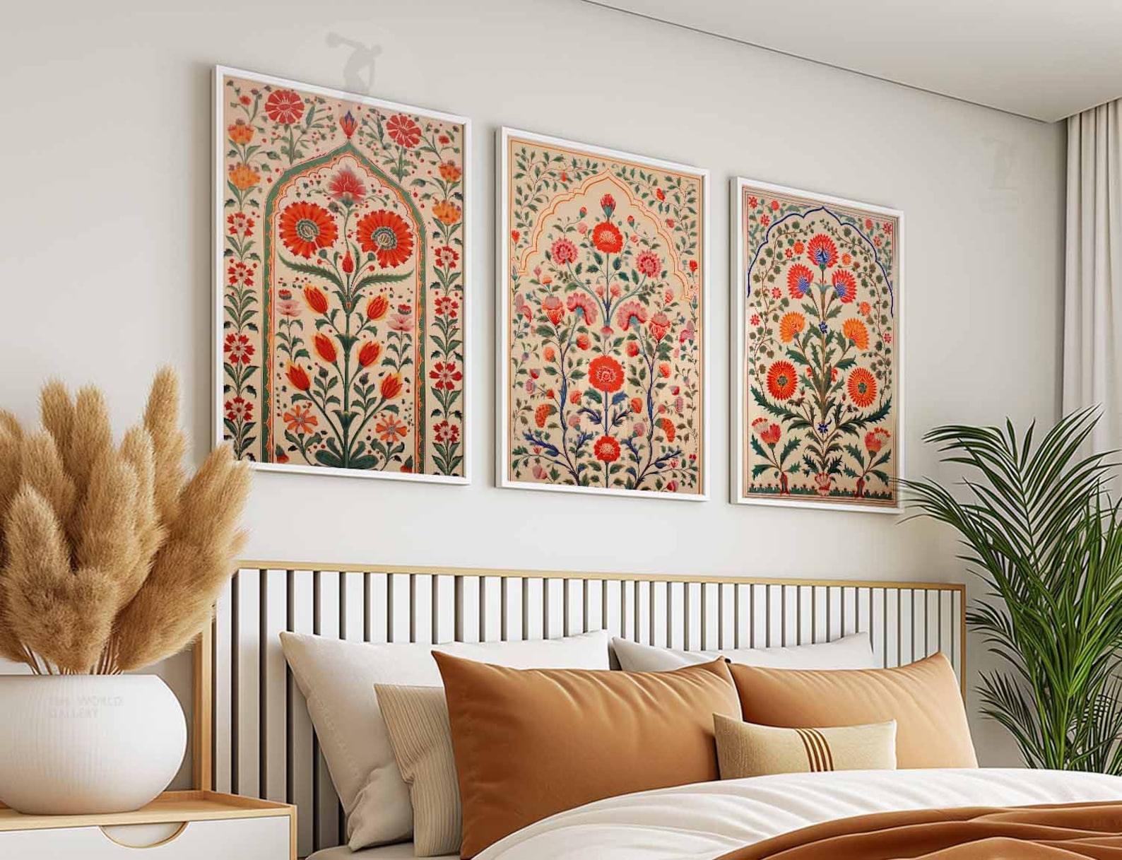 Indian Floral Set of 3 Prints, Indian Decor, Floral Wall Art ...