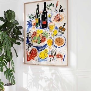 Retro Dinner Party Food Poster, Vintage Kitchen Illustration Art - Etsy