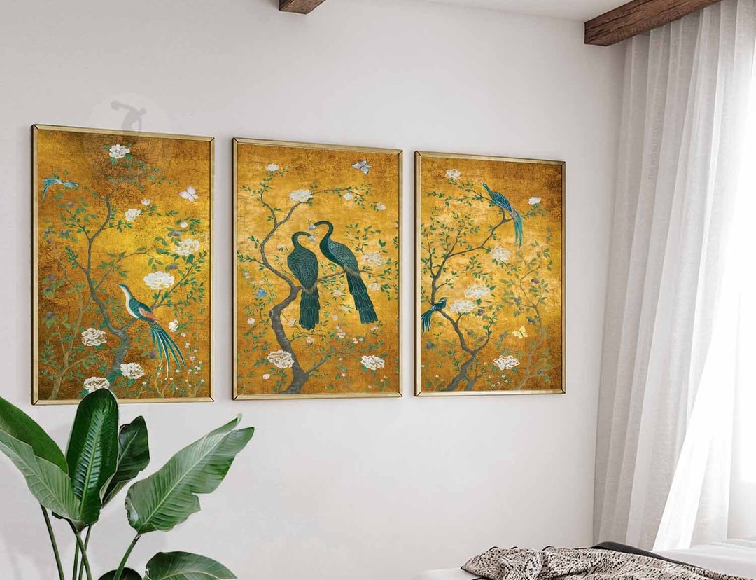 Japanese Set of 3 Floral Posters, Asian Japanese Art Prints, Cranes ...