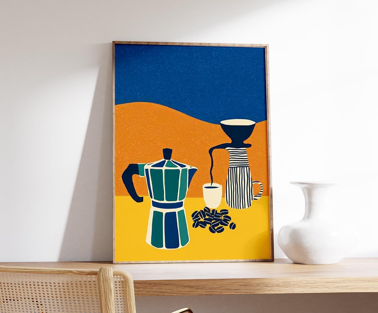 Modern Coffee Pot Set Pop Art Poster, Colorful Moka Pot and Cup Print ...