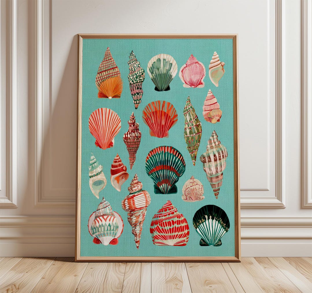 Seashell Art Print, Vibrant Coastal Ocean Shells, Nautical Home Decor ...