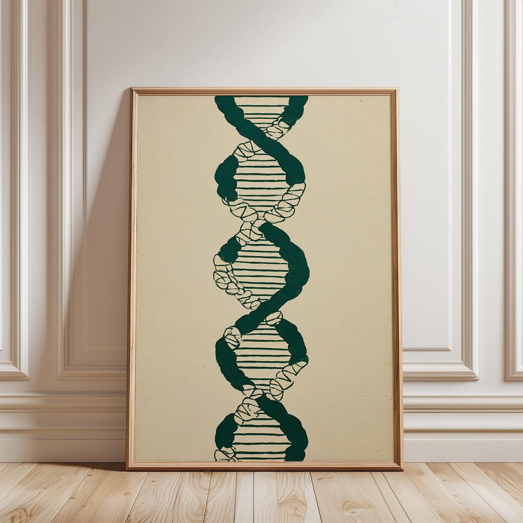 Green DNA Helix Poster | Japanese Ink Style Illustration | Minimal ...