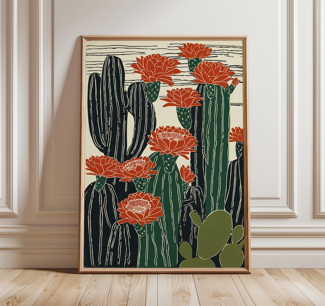 Cactus Flower Poster, Desert Botanical Print, Modern Nature Wall Art ...
