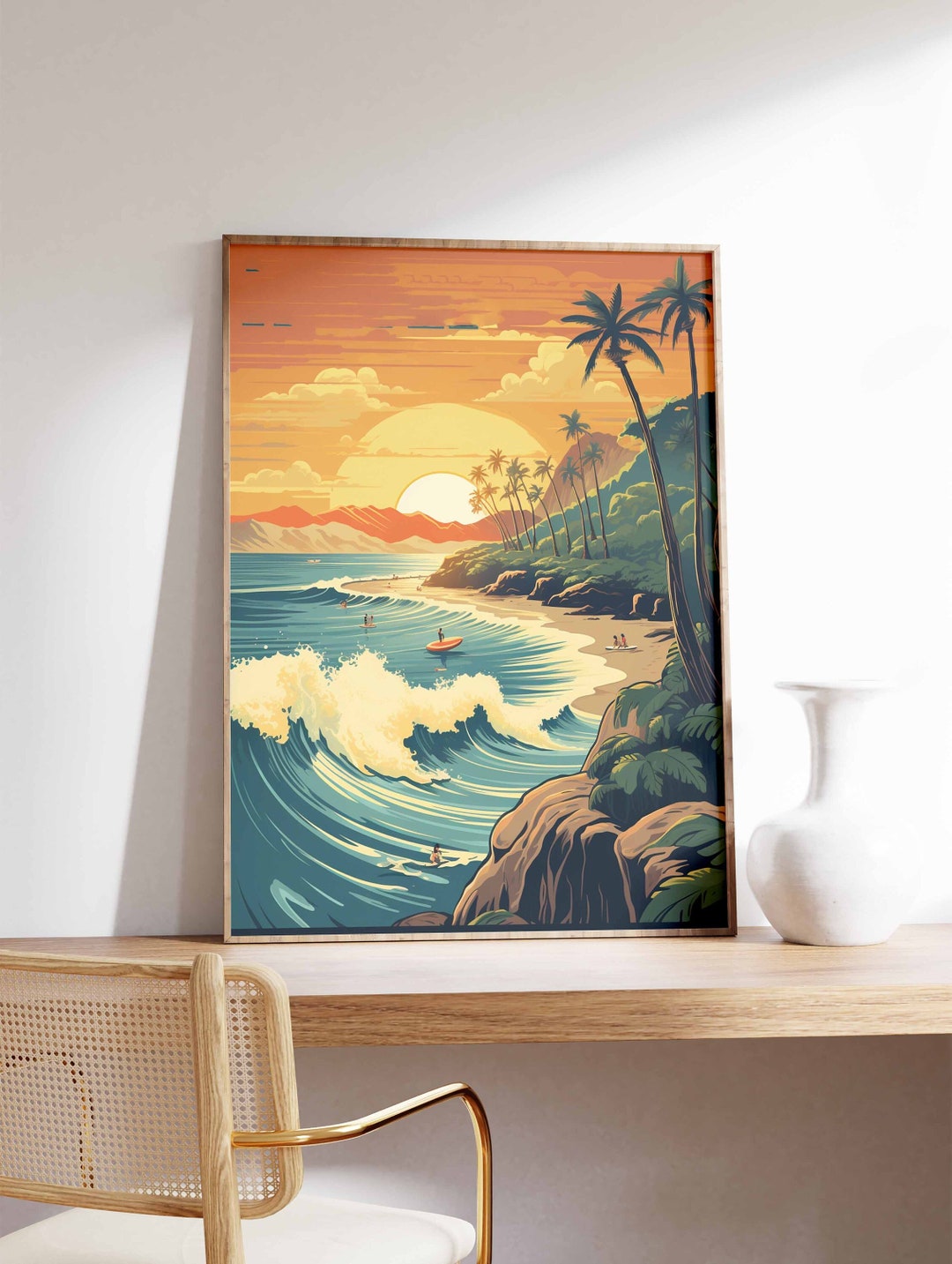 Retro Surf Print, Surfing Poster, Vintage Sunset Surfing Decor, Beach ...