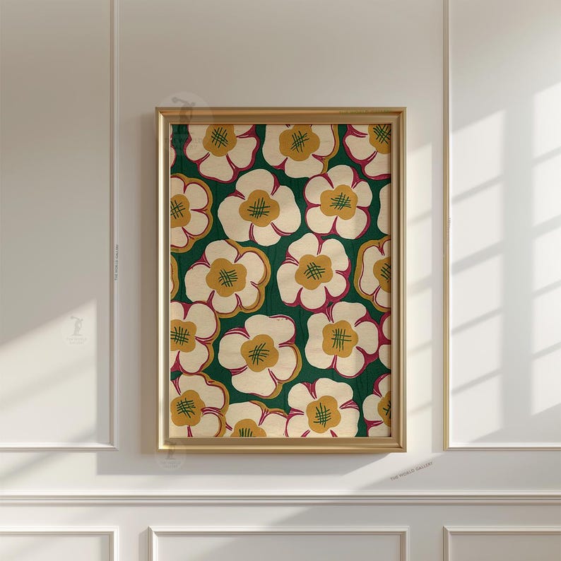 Vintage Floral Wall Art, Botanical Flower Poster, Green Paper Print ...