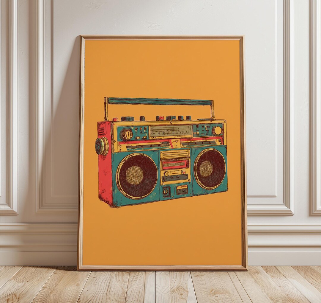 Retro Boombox Poster, Vintage 80s Music Wall Art Print, Pop Art Style ...