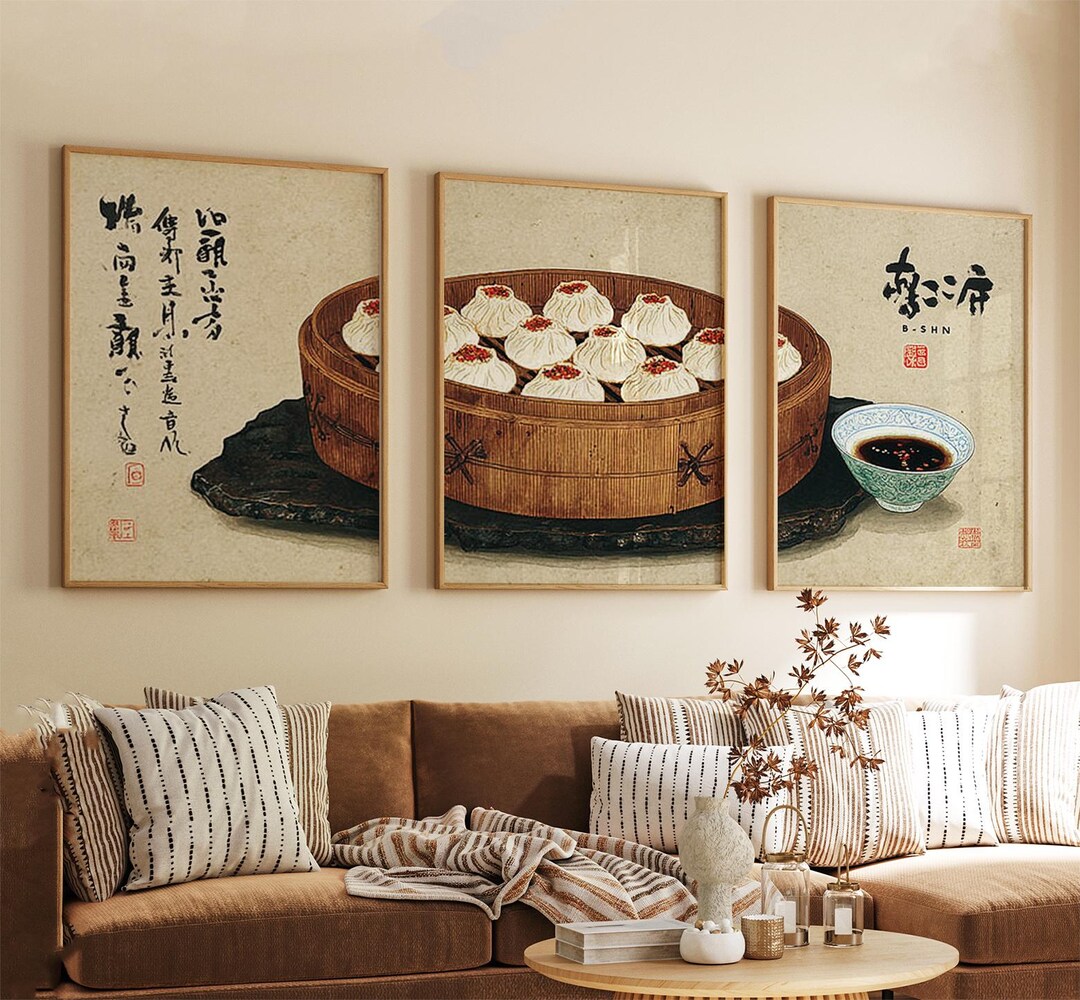 Chinese Dumpling Poster Set | Bamboo Steamer Food Illustration Prints ...