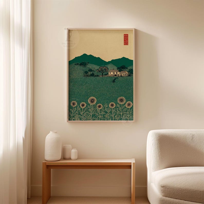 Rustic Barn Landscape Poster | Rolling Hills Print | Floral Field Art ...