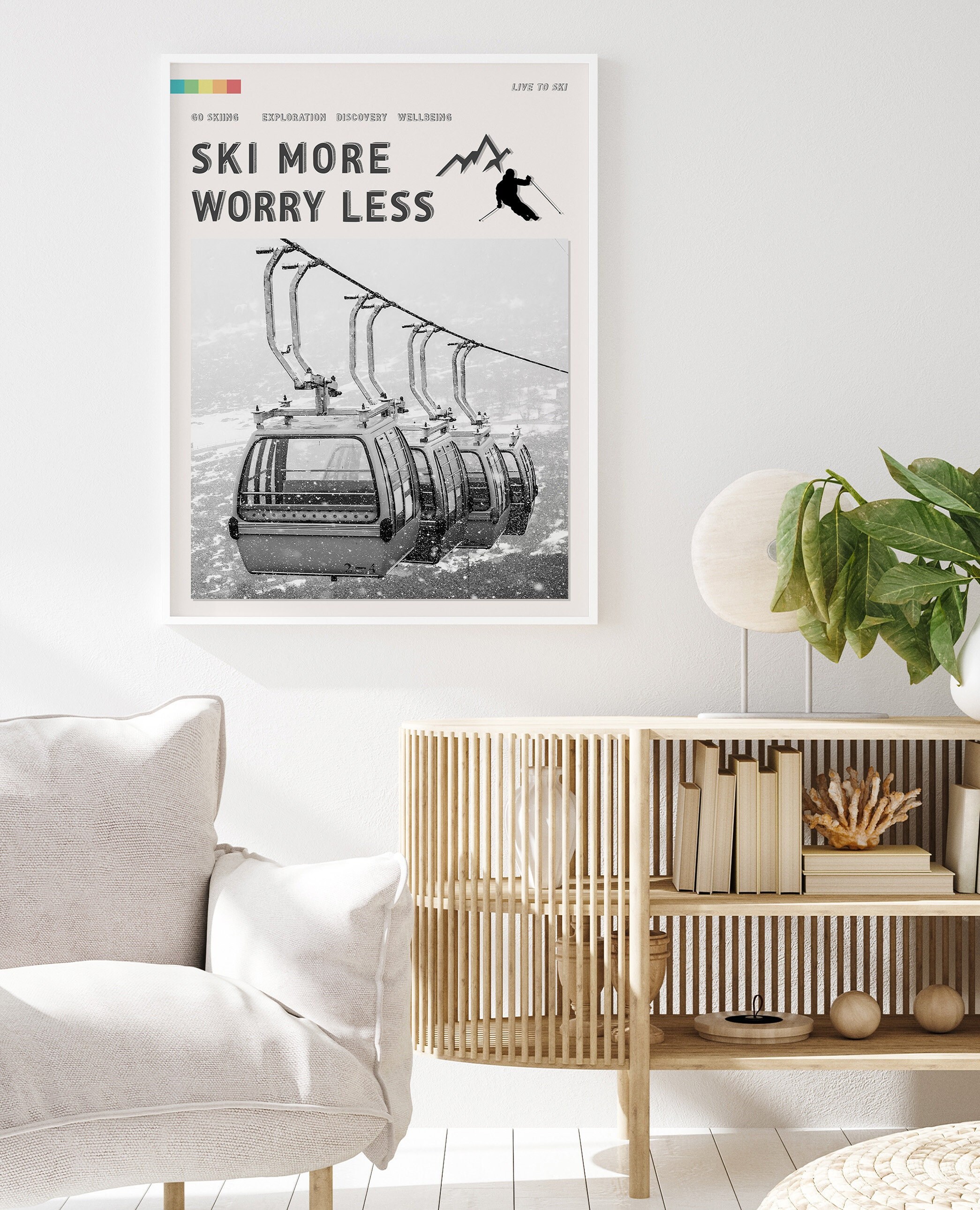 Ski More Worry Less Print, Vintage Skiing Alps Art Poster - Etsy