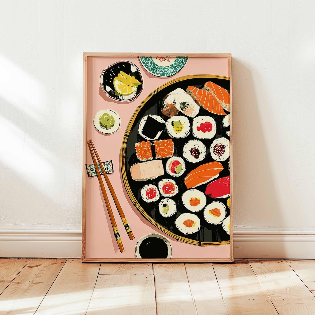 Sushi Poster, Japanese Food Wall Art, Kitchen Decor Print, Sushi Roll ...