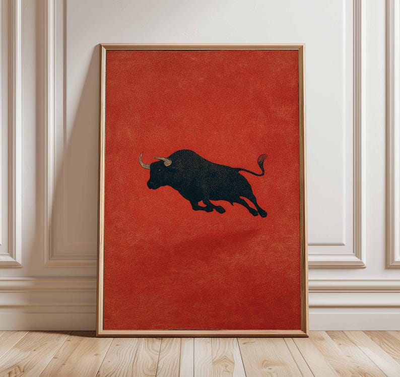 Vintage Bull Poster, Minimalist Animal Wall Art Print, Mid Century ...