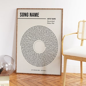Custom Vinyl Lyrics Print, Personalised Music Poster, Customizable ...
