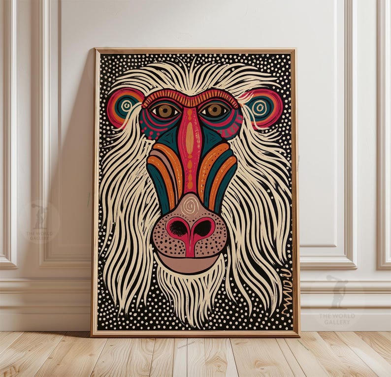 Mandrill Wall Art, Psychedelic Monkey Print, Tribal Animal Paper Decor ...