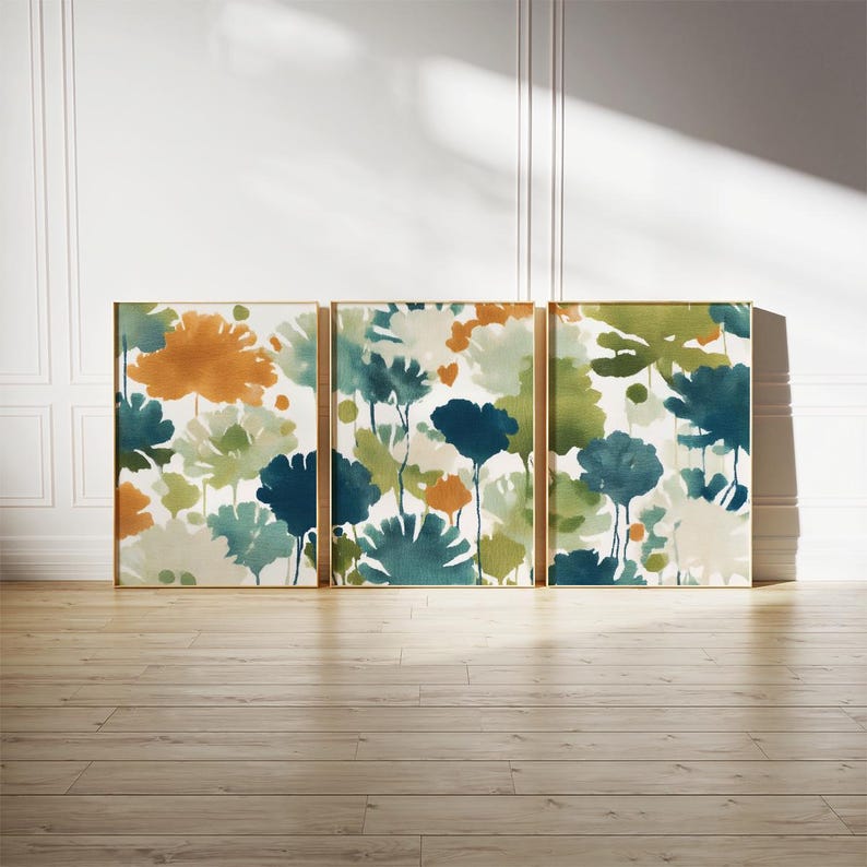 Abstract Botanical Posters Set of 3 | Green Blue Ochre | Modern Nature ...