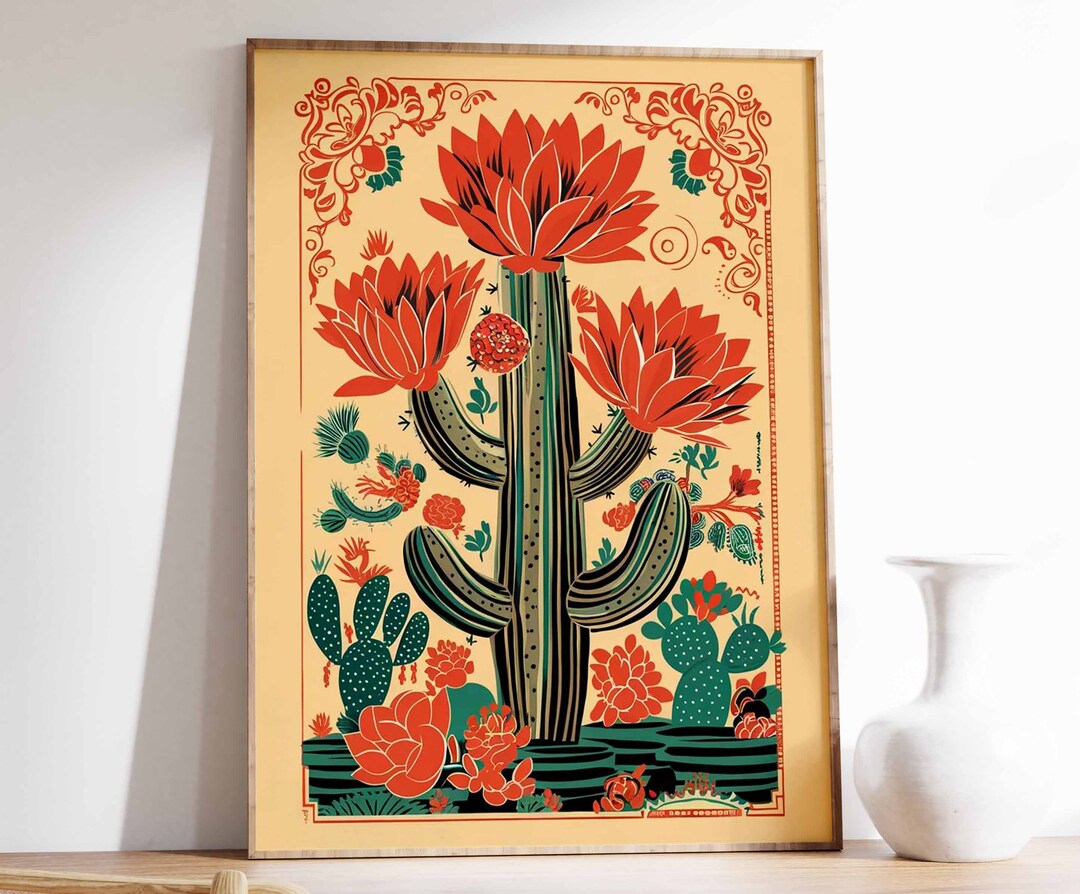 Vintage Mexican Cactus Poster, Colourful Mexican Art Prints, Mexican ...