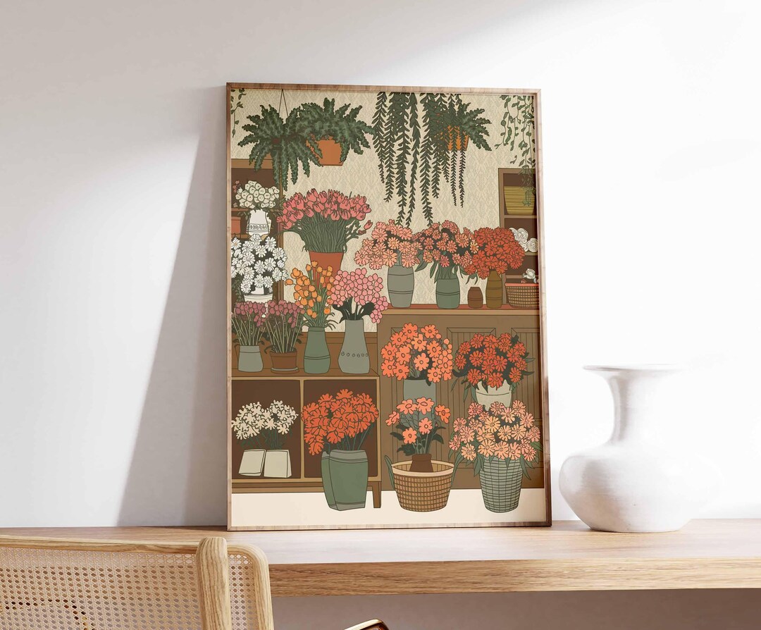 Vintage Florist Poster, Botanical Decor, Retro Flower Shop Print, Retro ...