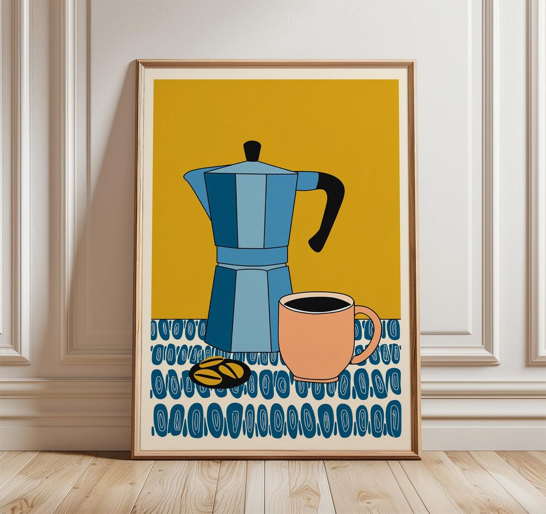 Modern Coffee Pot Poster, Mid Century Kitchen Art Print, Minimalist ...