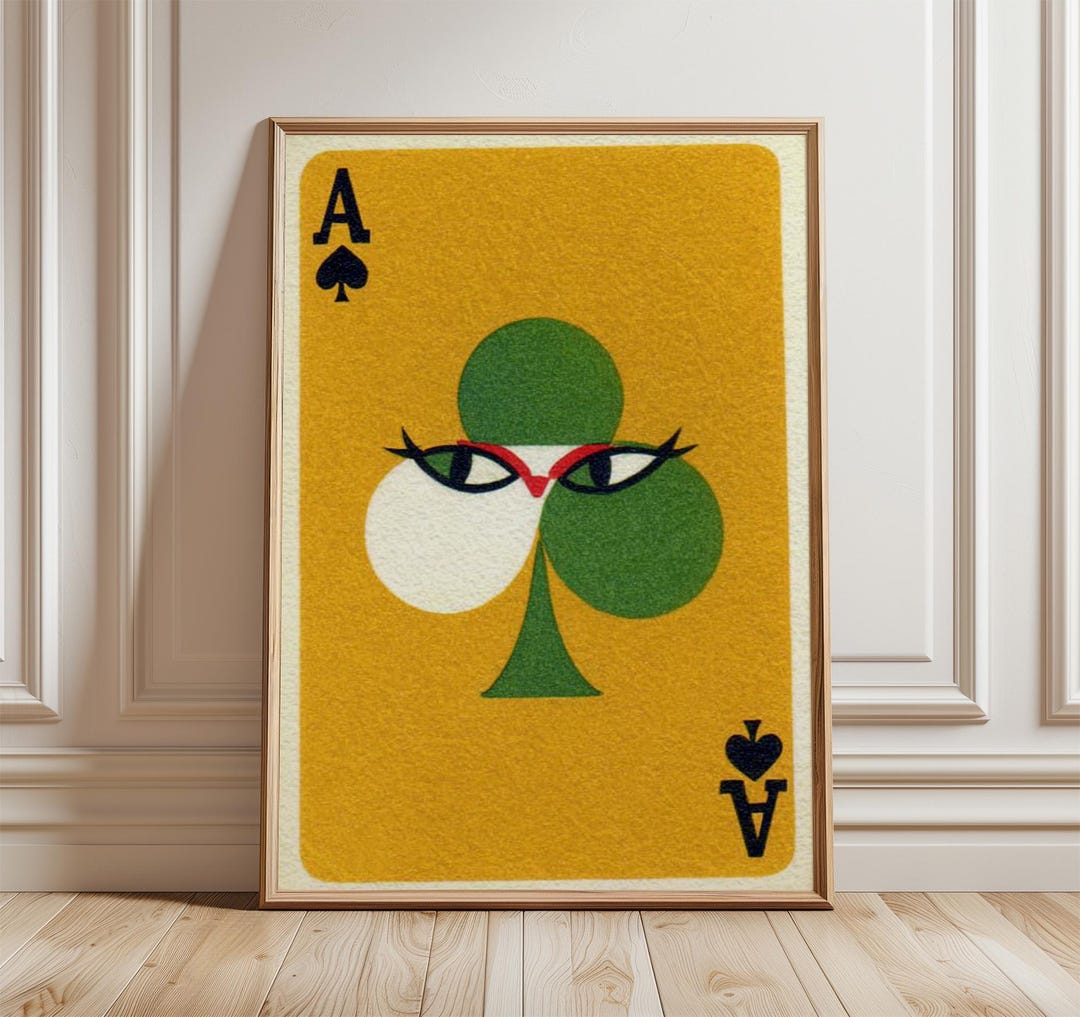 Mid Century Playing Card Poster, Abstract Ace of Clubs Art Print, Retro ...