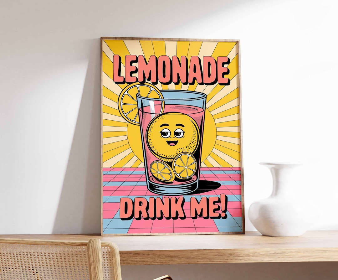 Lemonade Poster, Drink Print, Kitchen Decor, Cafe Poster, Retro Drinks ...
