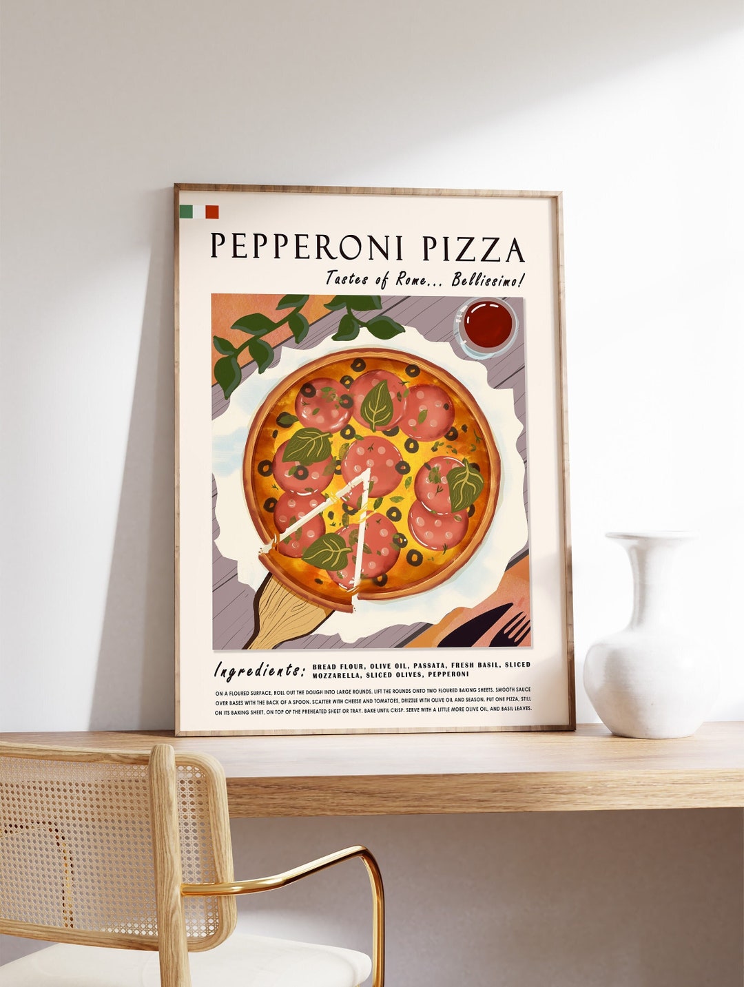 Italian Food Poster, Pizza, Art Poster, Rome Travel Poster, Kitchen ...
