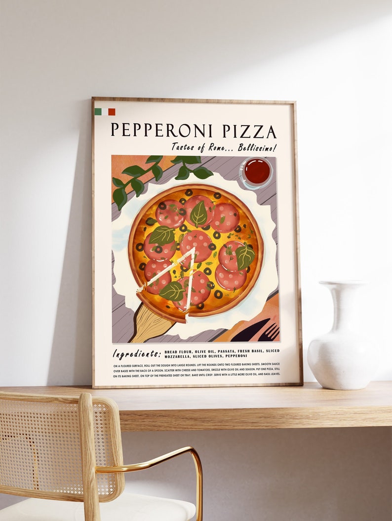 Italian Pizza Art Poster, Rome Travel Print, Kitchen Decor - Etsy