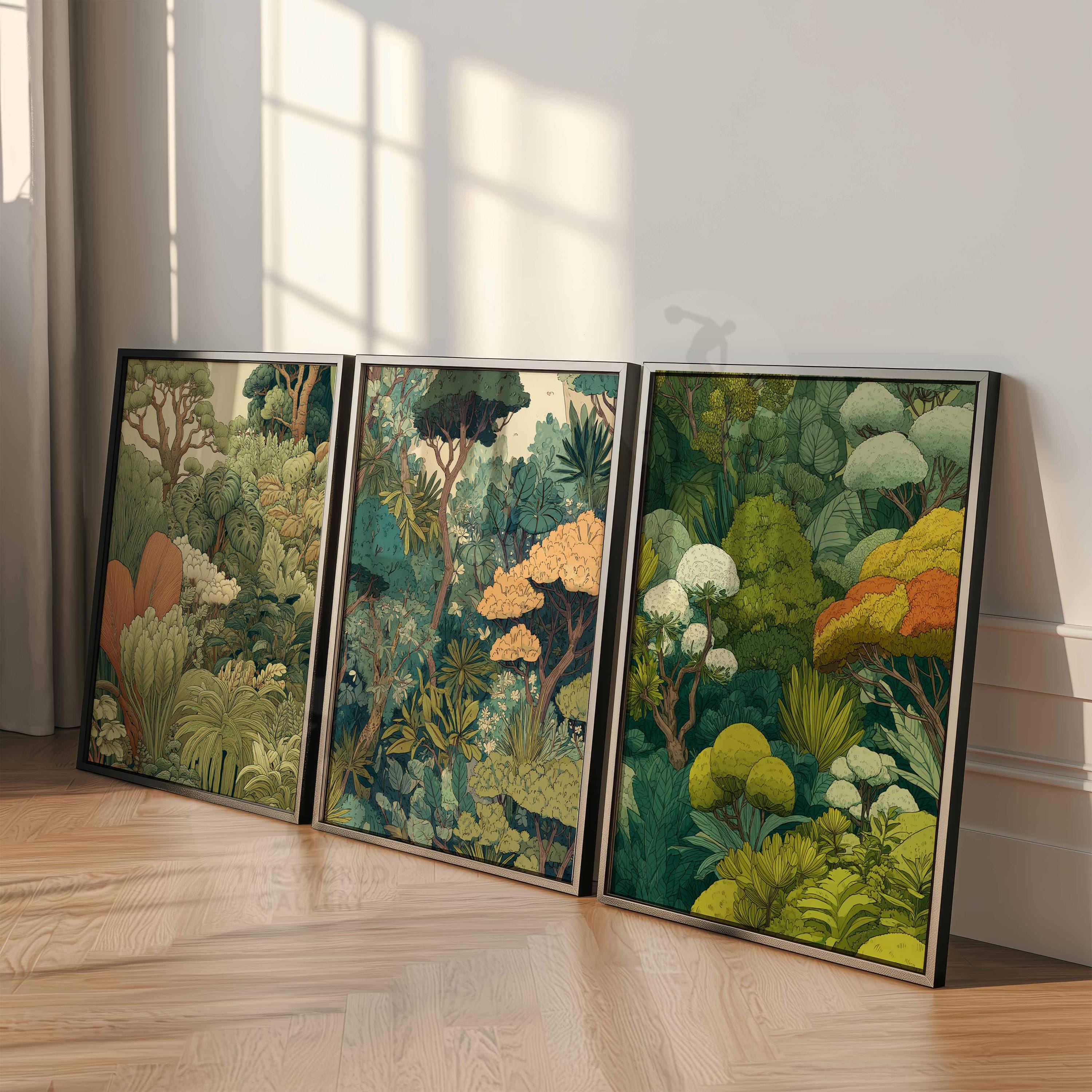 Jungle Wall Art Print Set – Lush Botanical Forest Poster Trio ...