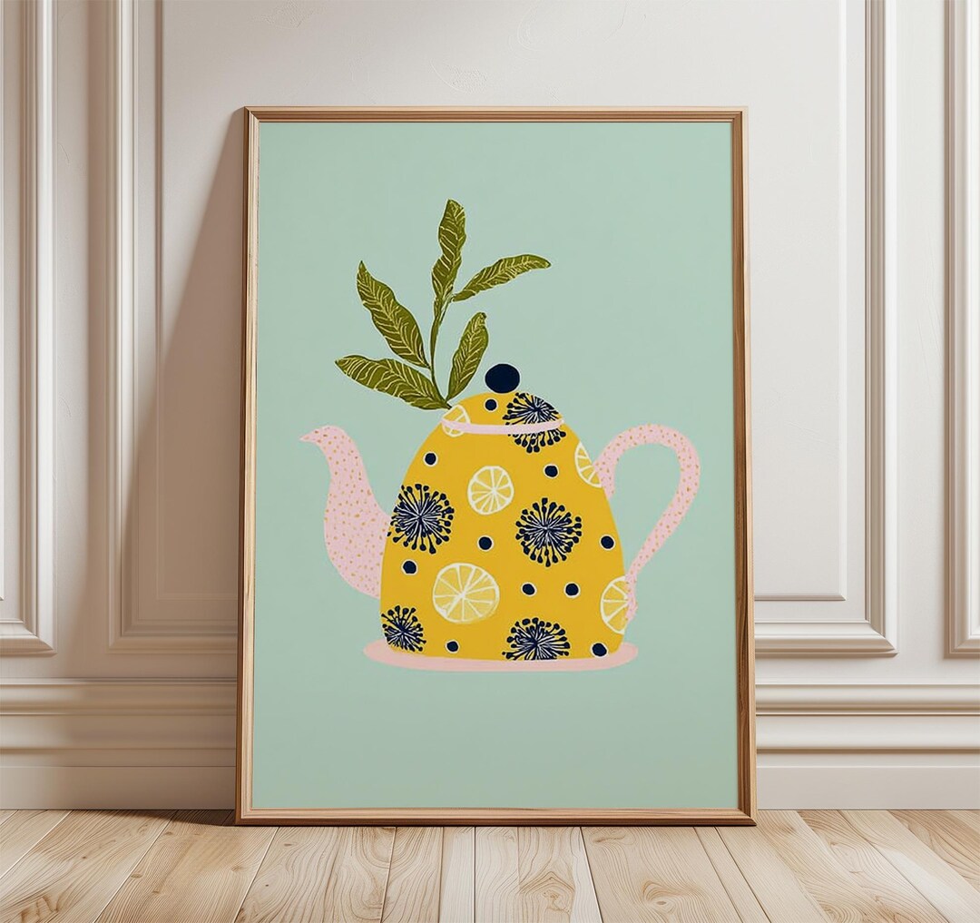 Yellow Lemon Teapot Print, Modern Botanical Kitchen Art - Etsy