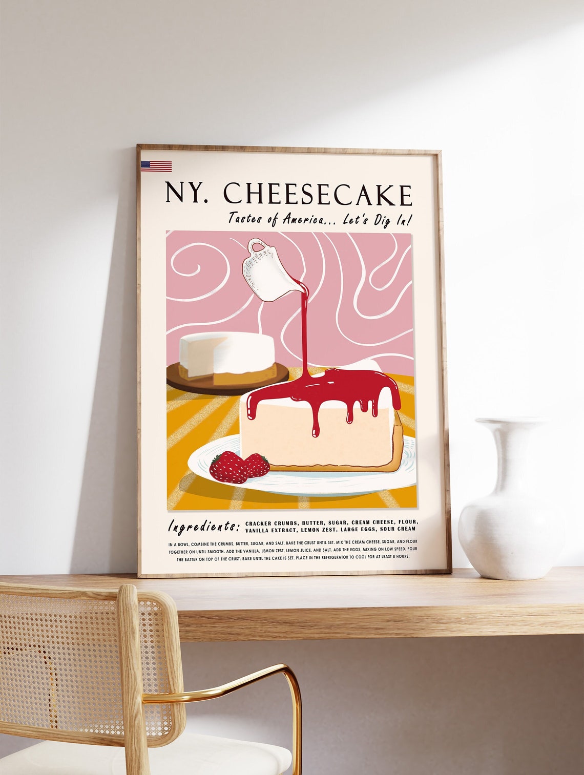 American Food Poster, New York Cheesecake, Dessert Poster, Art Poster ...