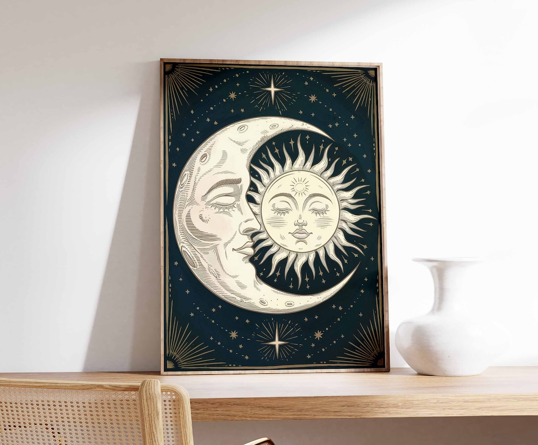 Sun and Moon Poster, Celestial Poster, Spiritual Decor, Vintage Poster ...