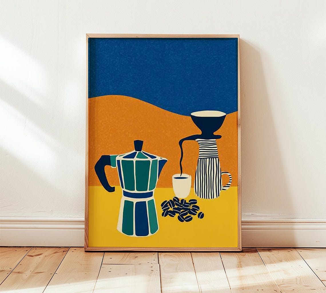 Modern Coffee Pot Set Pop Art Poster, Colorful Moka Pot and Cup Print ...