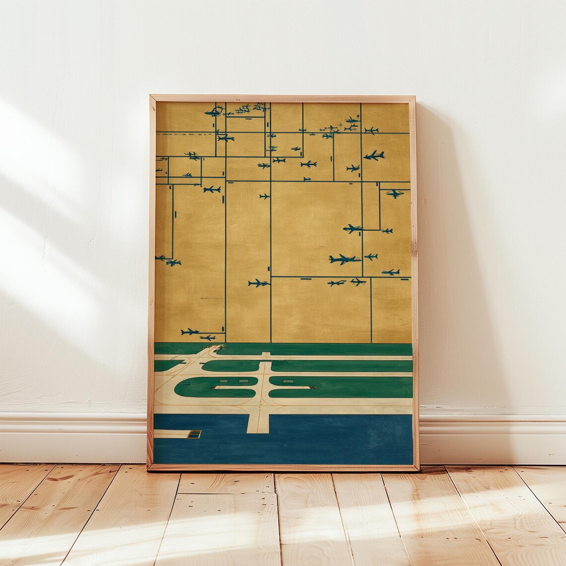 Yellow Blue Airport Diagram Poster | Abstract Runway Map Illustration ...