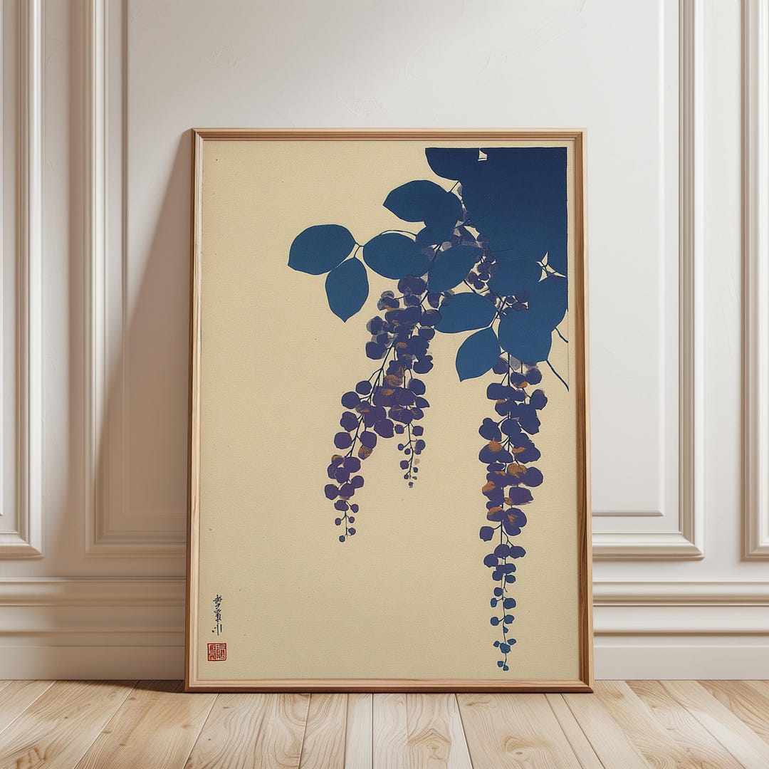 Japanese Botanical Poster, Chestnut Branch, Purple Tones, Minimal Style ...