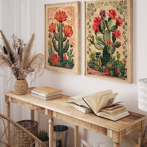 Set of 2 Mexican Posters, Mexican Cactus Wall Art, Botanical Prints ...