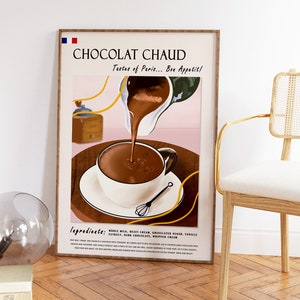 French Chocolat Chaud Poster, Hot Chocolate Dessert Print, Kitchen ...