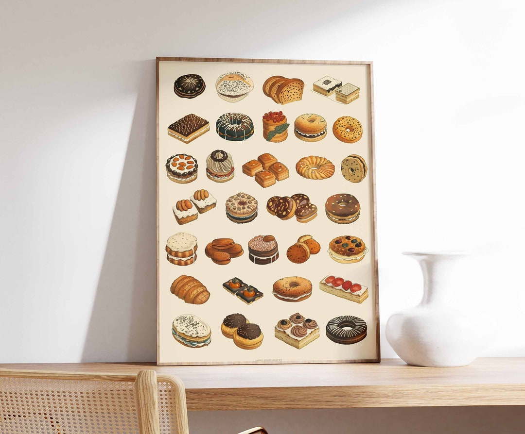Biscuits Poster, Cakes Poster, Dessert Print, Bakery Art, Sweet Treats ...