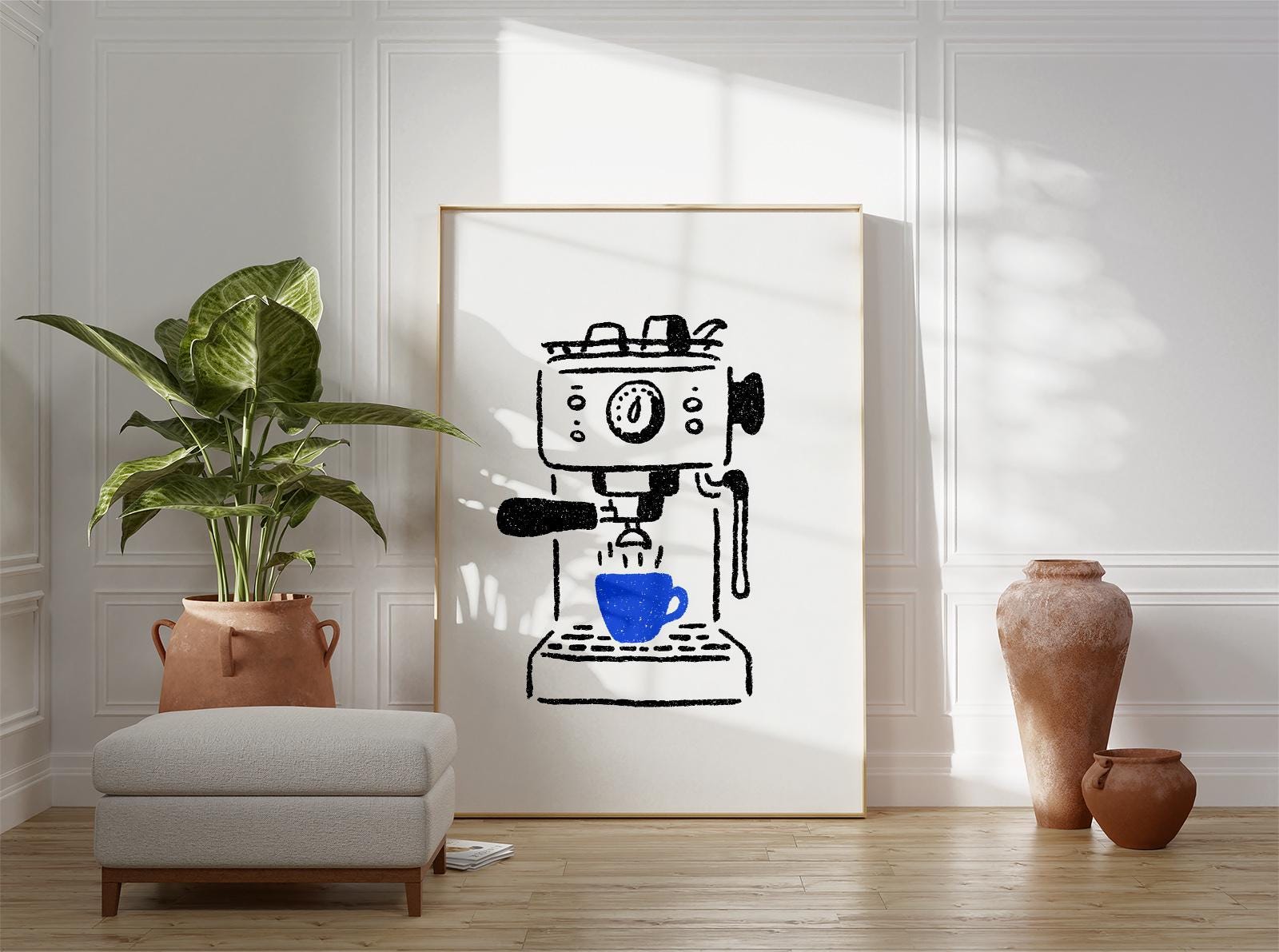 Minimalist Coffee Machine Wall Art Print, Modern Line Drawing Poster ...